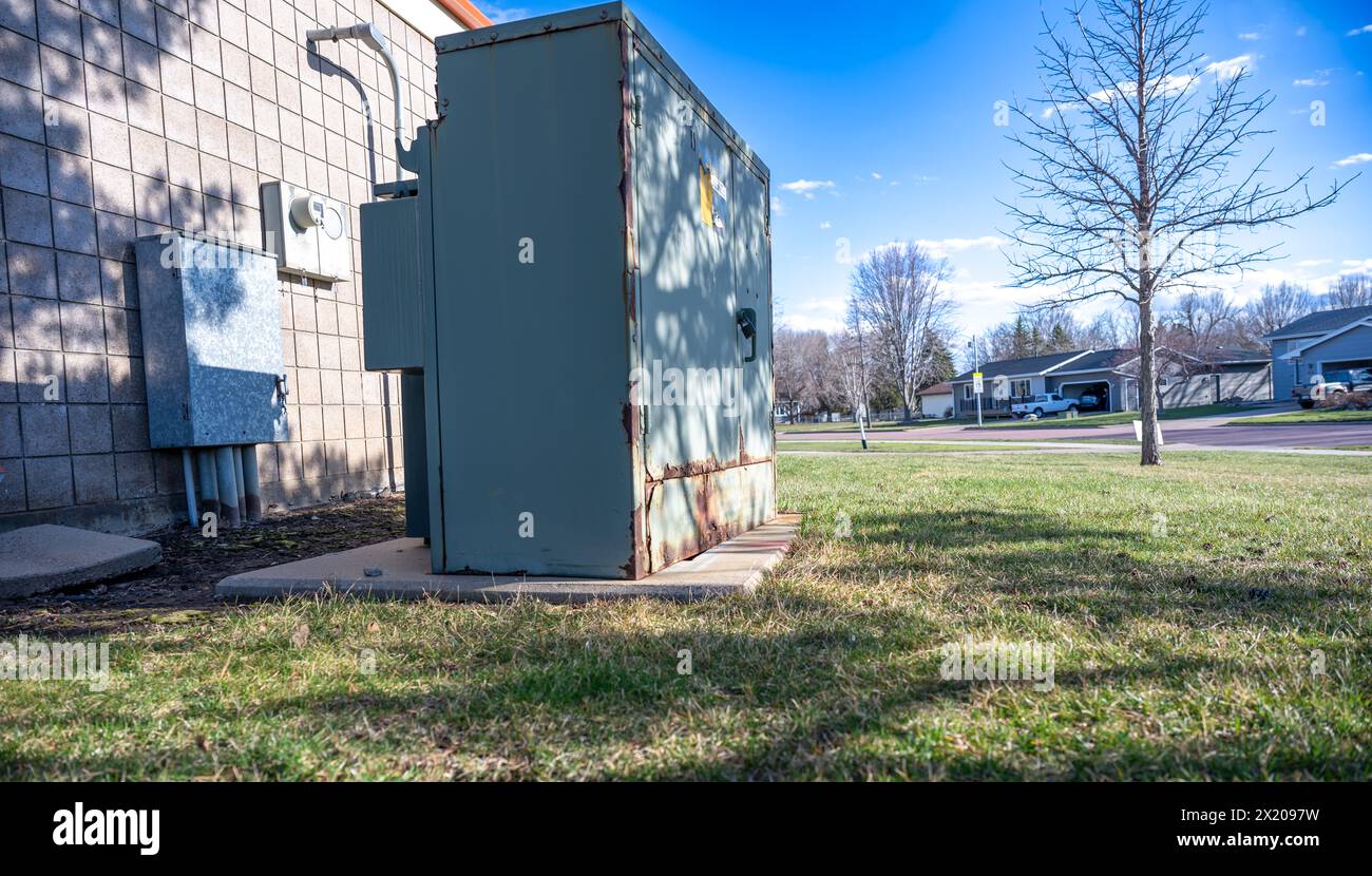 Rusted and peeling paint on an electrical transformer exposed to the ...