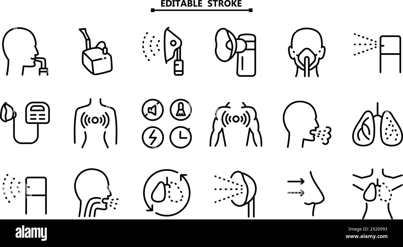 Nebulizer signs collection. Editable stroke. Medical equipment for ...