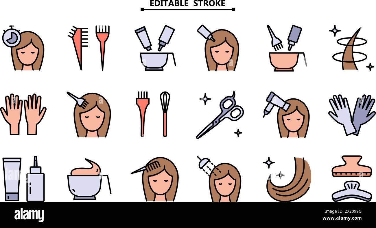 Hair coloring icon. Editable Stroke. Permanent hair dyeing. Beauty ...