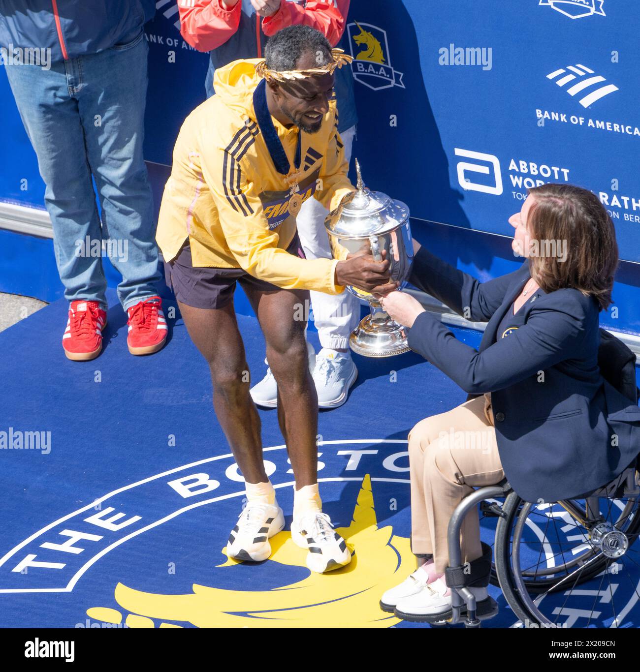 Boston, Massachusetts, USA April 15, 2024 Sisay Lemma of Ethiopia being ...