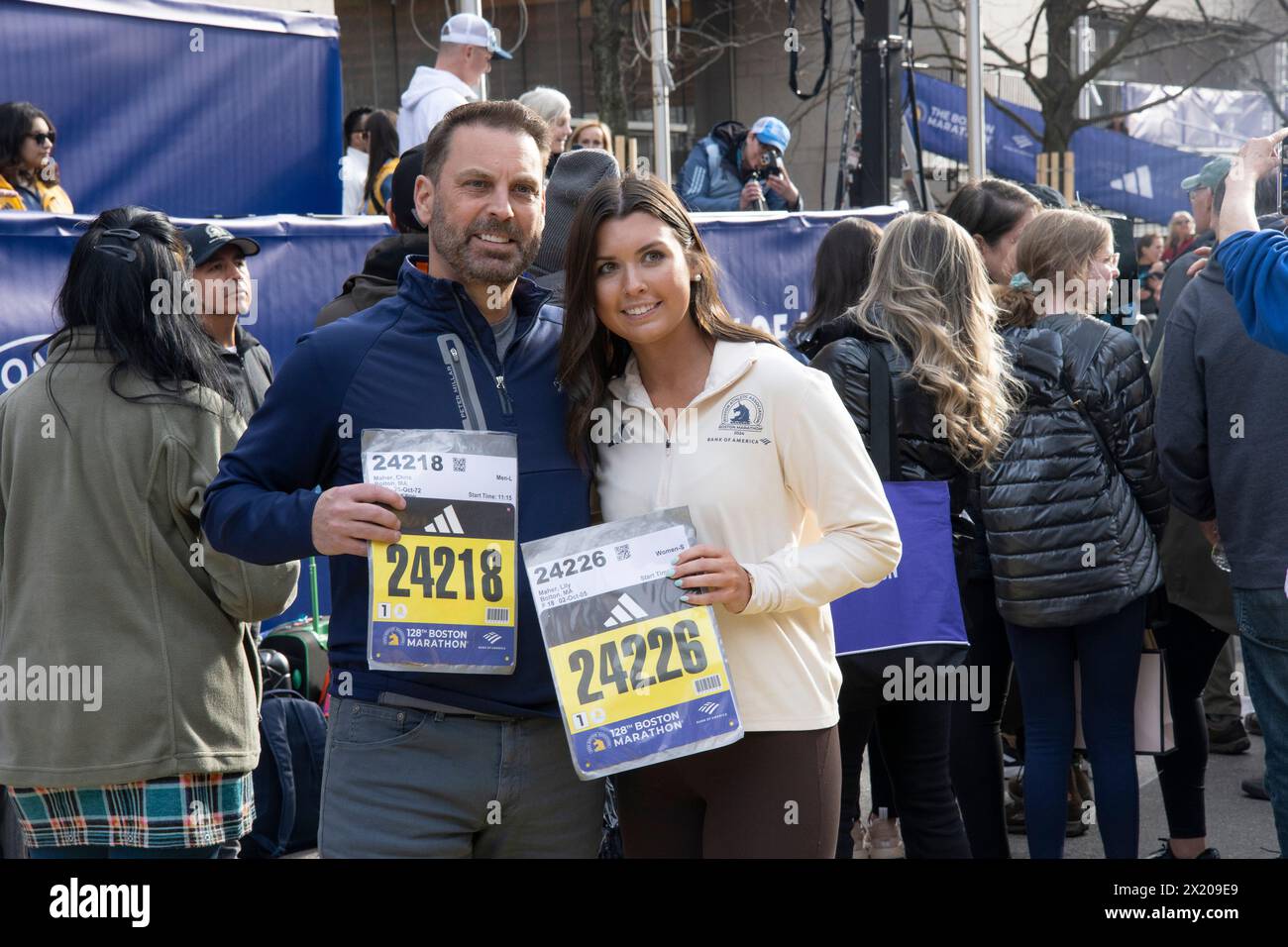 Boston, Massachusetts, USA April 15, 2024 The finish line of the 128 ...