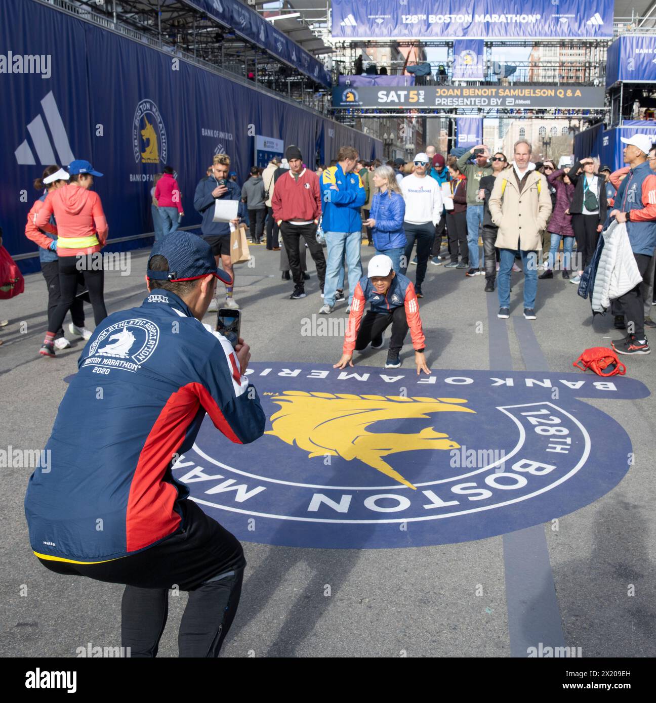 Boston, Massachusetts, USA April 15, 2024 The finish line of the 128 ...