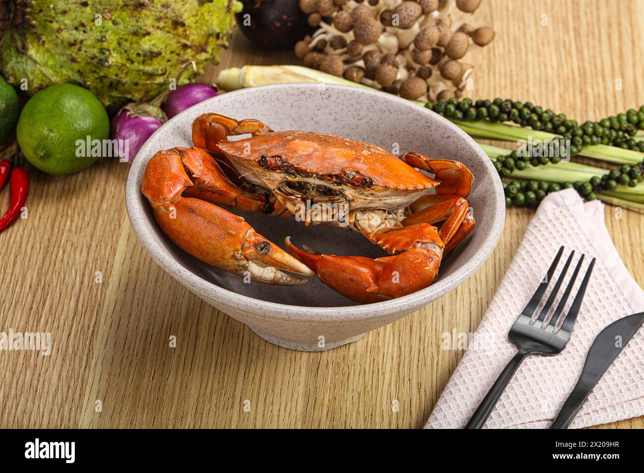 Delicous luxury steamed red crab in the plate Stock Photo - Alamy