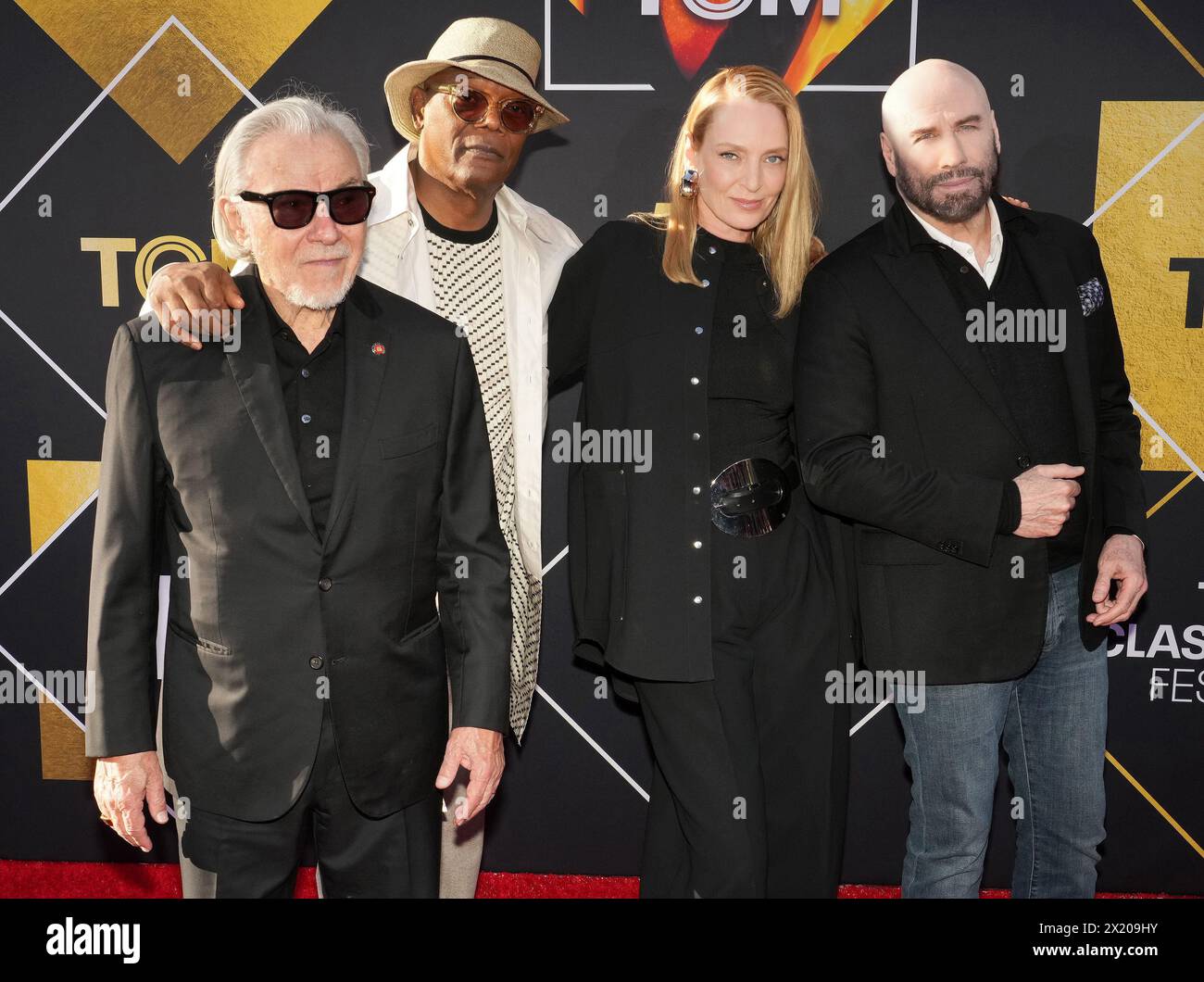 (L-R) Harvey Keitel, Samuel L. Jackson, Uma Thurman and John Travolta ...