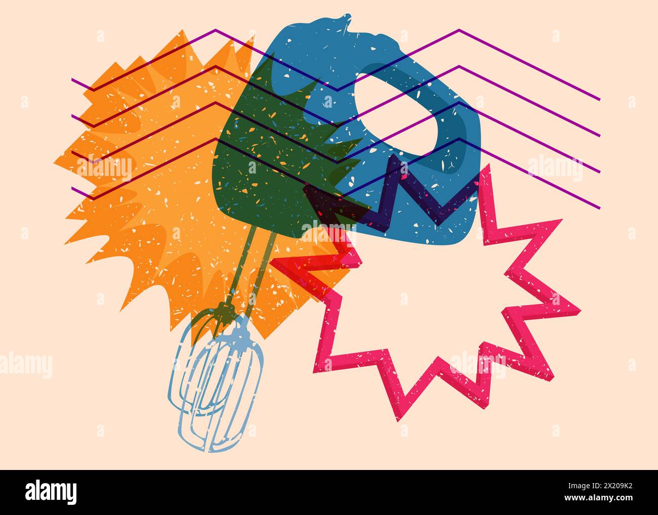 Risograph mixer with geometric shapes. Objects in trendy riso graph ...