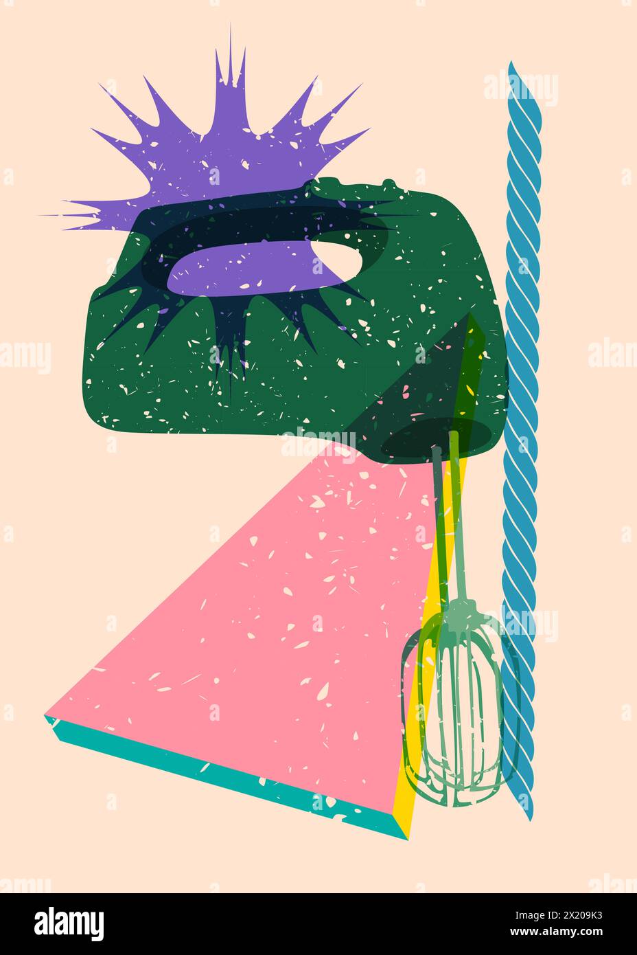 Risograph mixer with geometric shapes. Objects in trendy riso graph ...