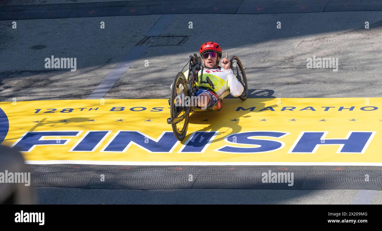Boston, Massachusetts, USA April 15, 2024 Handcycle competitor a the ...