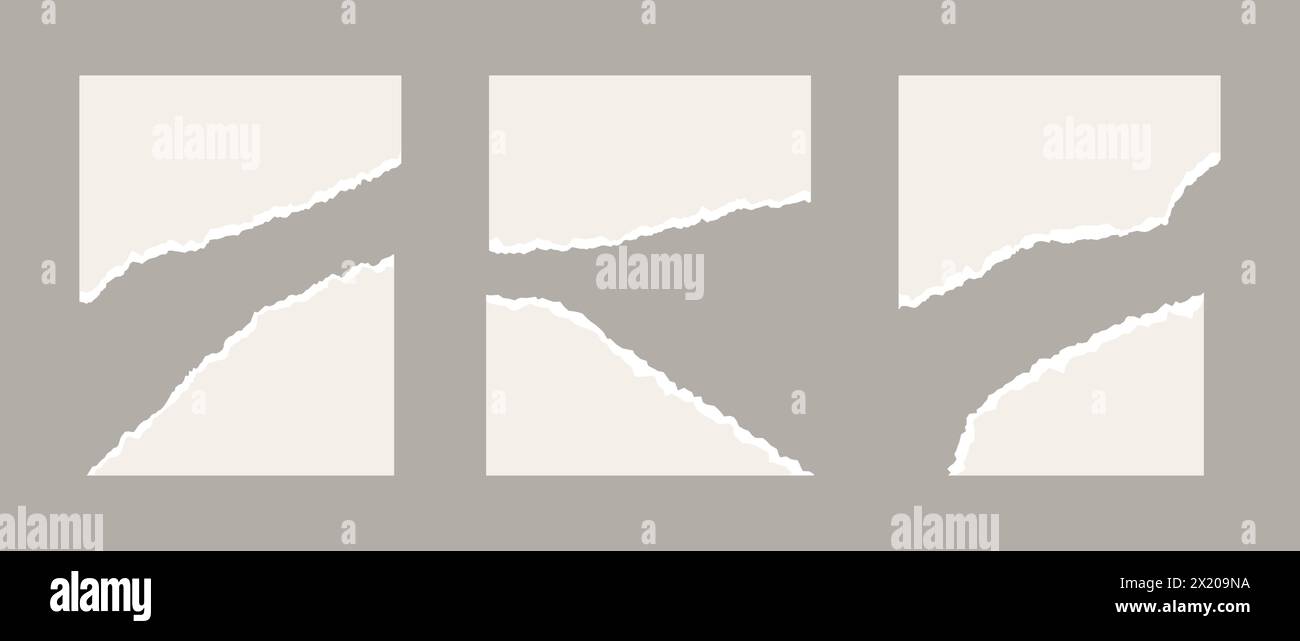 Torn paper pieces collection. Beige corner shapes with jagged edges ...