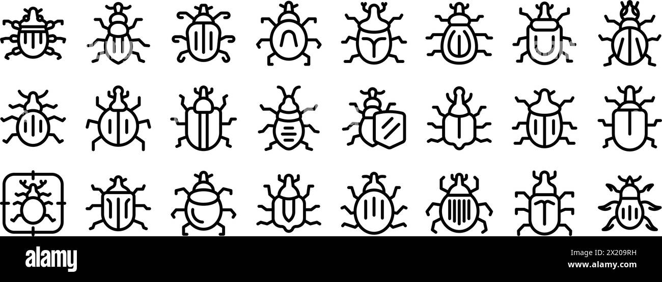 Weevil icons set outline vector. Palm insect. Leaf animal nature Stock ...