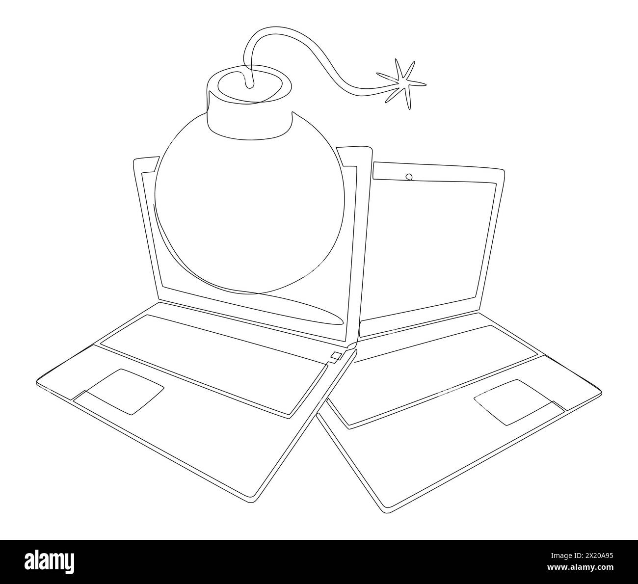 One continuous line of Laptop with Bomb. Thin Line Illustration vector ...