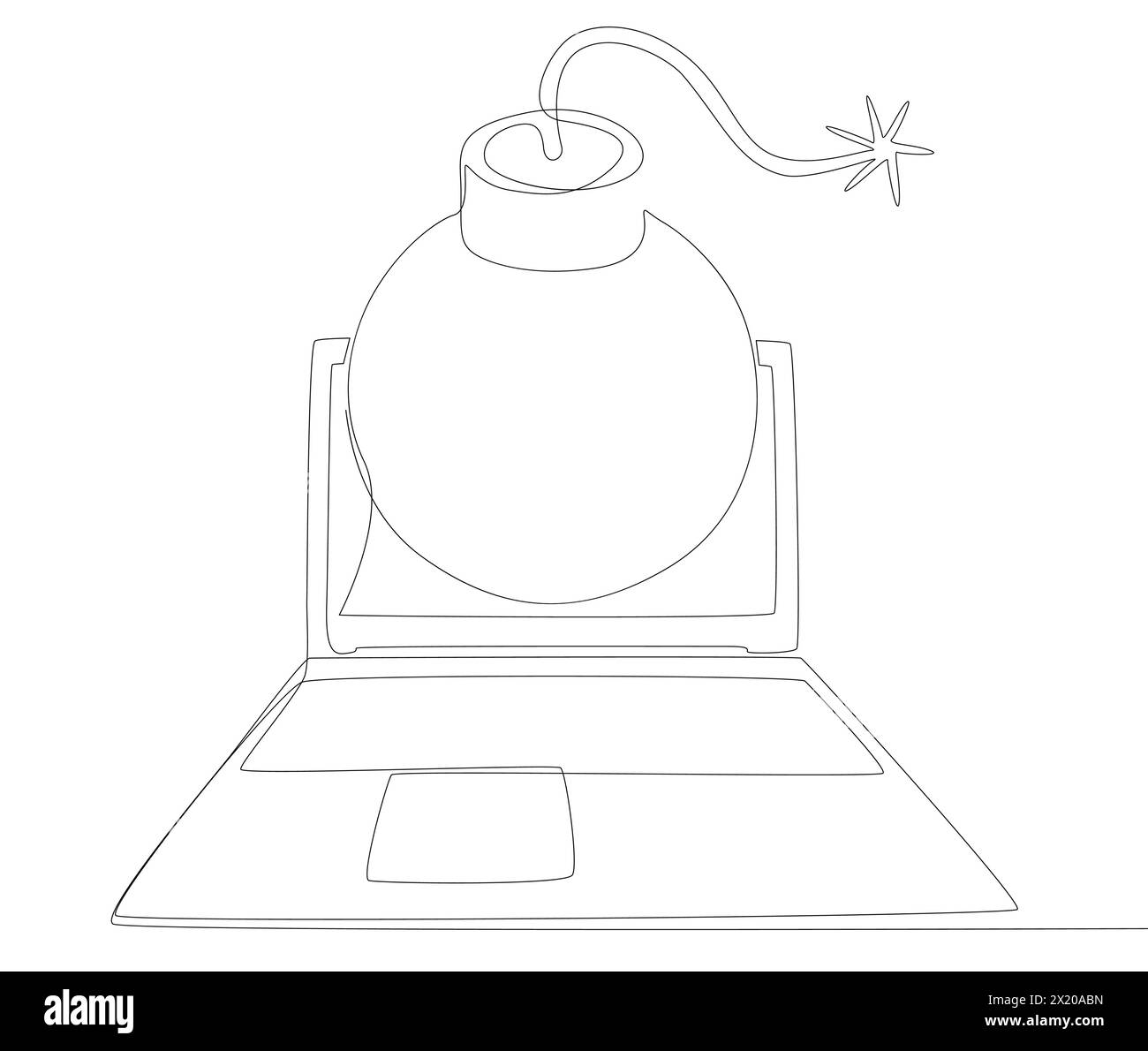 One continuous line of Laptop with Bomb. Thin Line Illustration vector ...