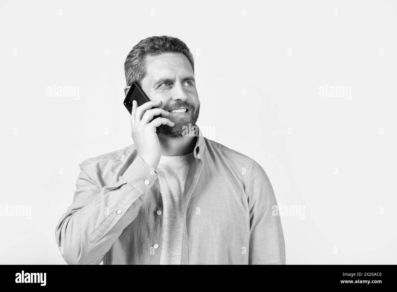 communication call of happy man. having communication call. man has ...