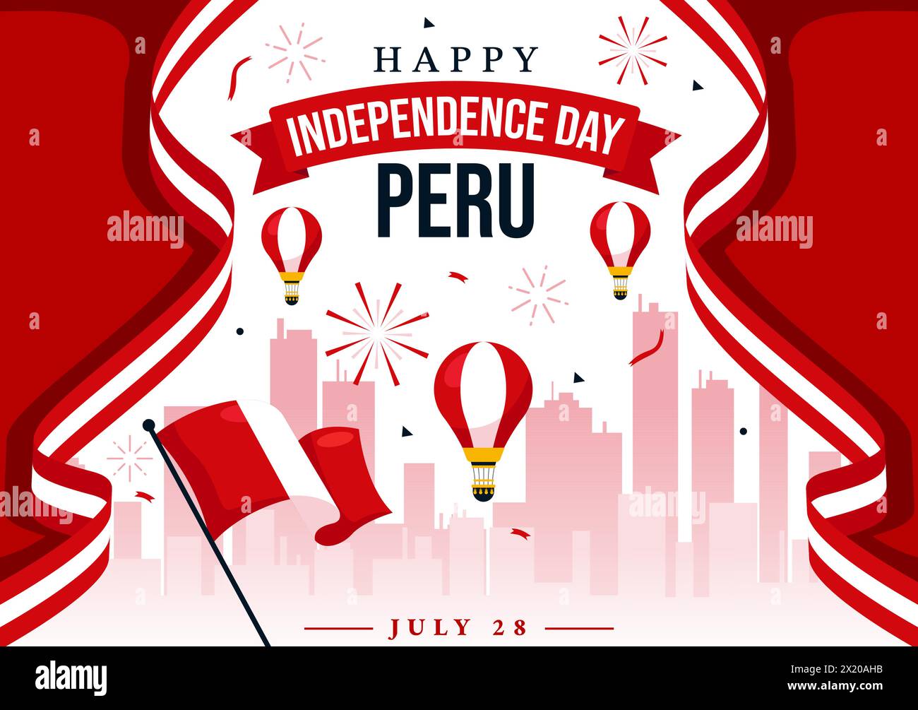 Happy Peru Independence Day Vector Illustration on july 28 with Waving ...