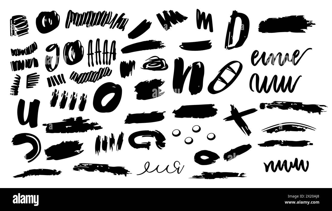 Scribble doodle paint underline set vector illustration. Pen shape ...