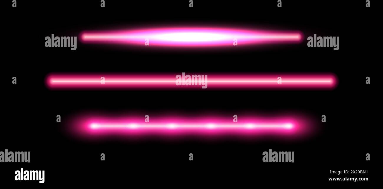 Pink neon tube lamp set. Glowing led light line beam collection. Bright ...