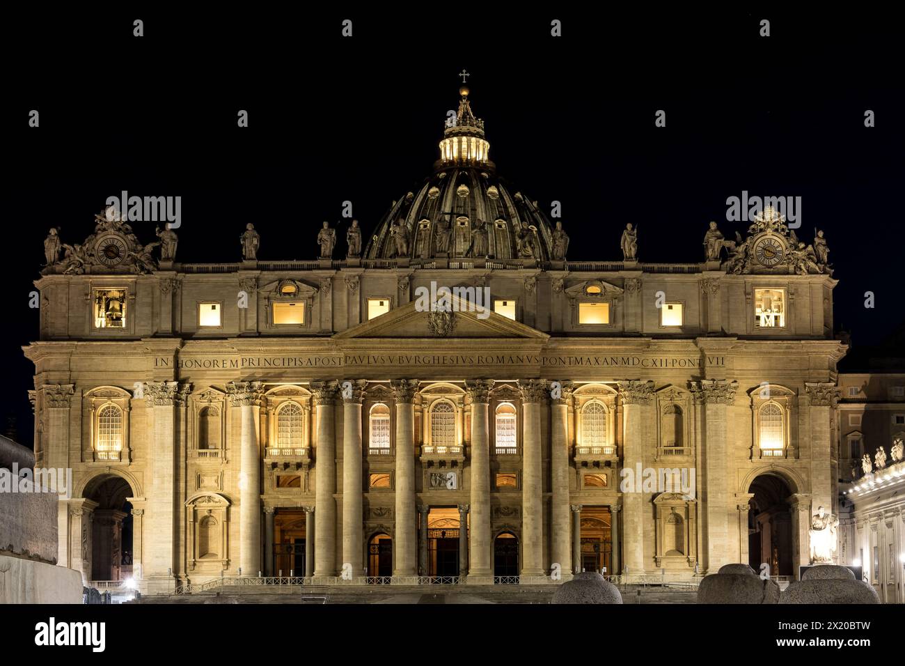 Night view of Saint Peter's Basilica in Vatican City, the papal enclave ...