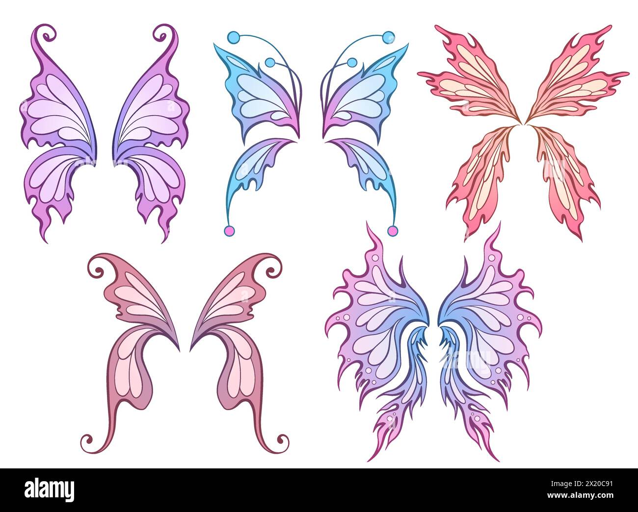 Fantasy collection of fairy wings in delicate gradient colors. Vector ...