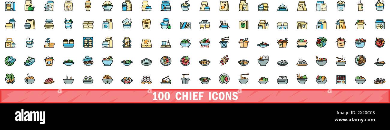 100 chief icons set. Color line set of chief vector icons thin line ...