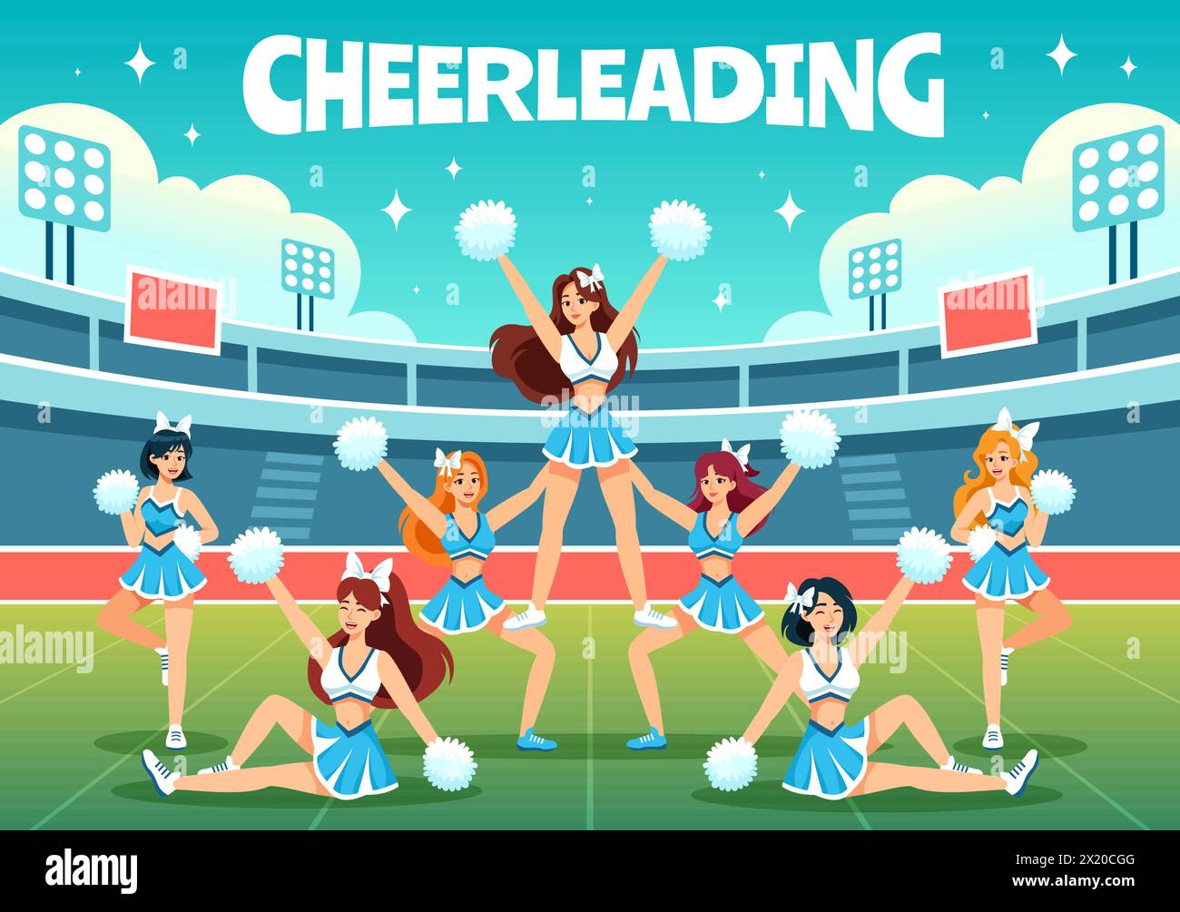 Cheerleader Girl Vector Illustration with Cheerleading Pom Poms of ...