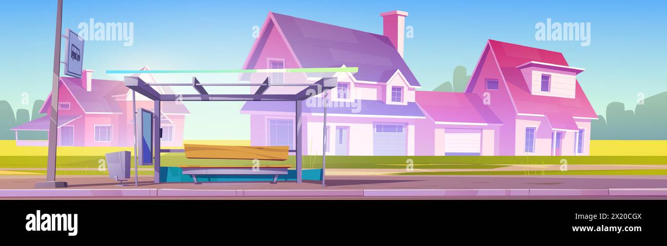 Neighborhood bus stop for tourist travel vector illustration. Public ...