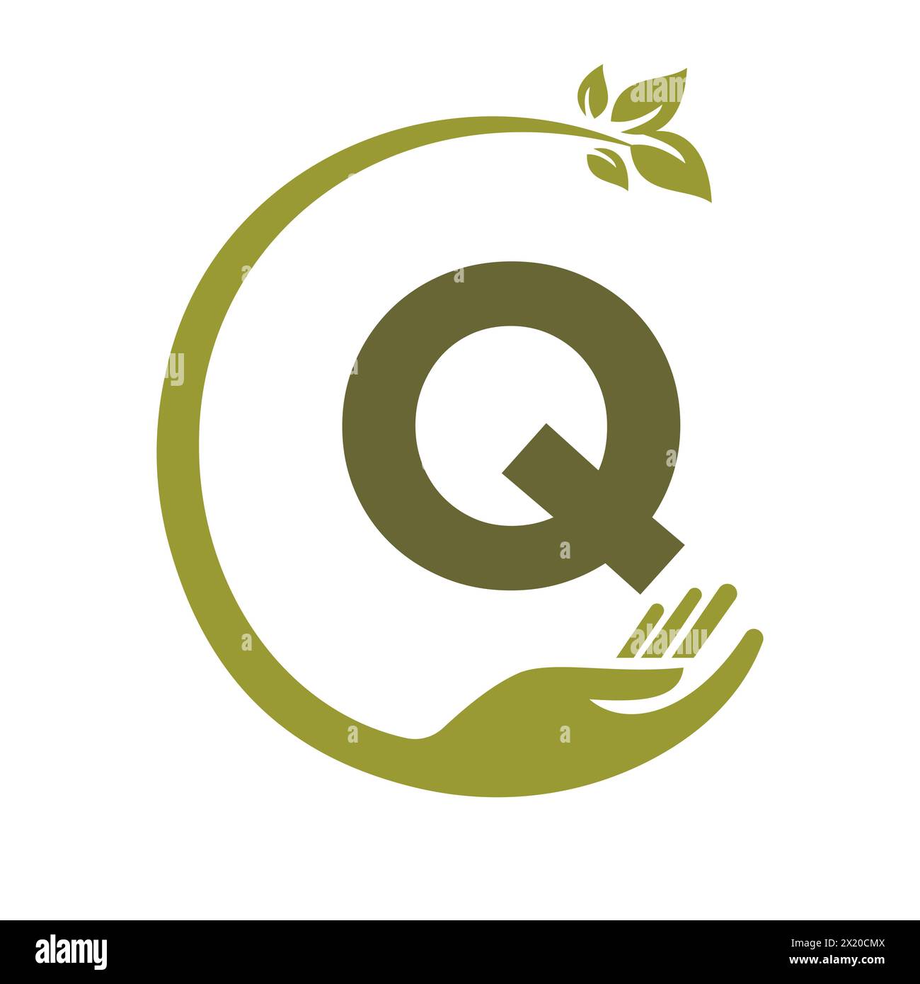 Eco Logo On Letter Q Concept with Hand and Leaf Symbol. Recycle Sign ...