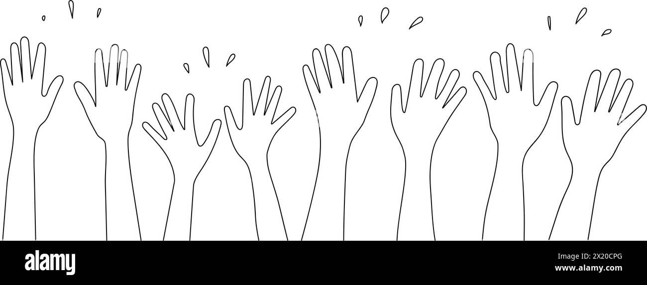 Doodle sketch hands up gestures comic icons silhouettes vector set ...