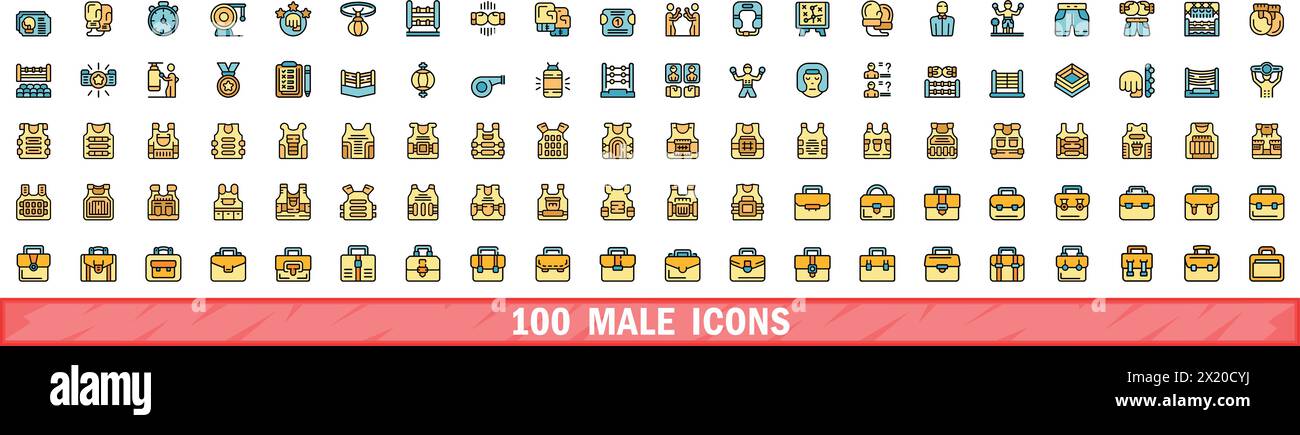 100 male icons set. Color line set of male vector icons thin line color ...