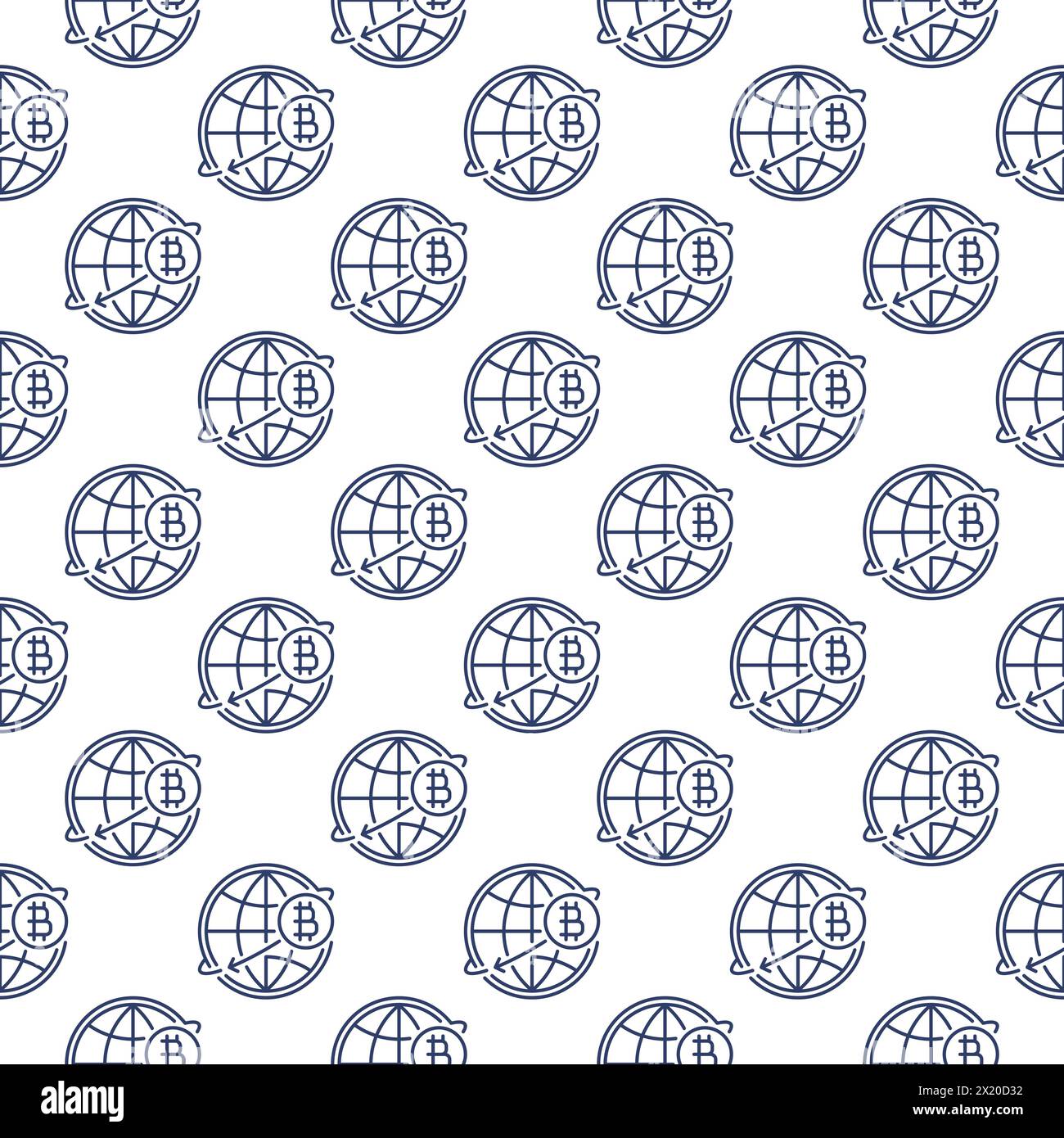 Bitcoin Around The World Globe Vector Cryptocurrency Concept Seamless Pattern In Outline Style