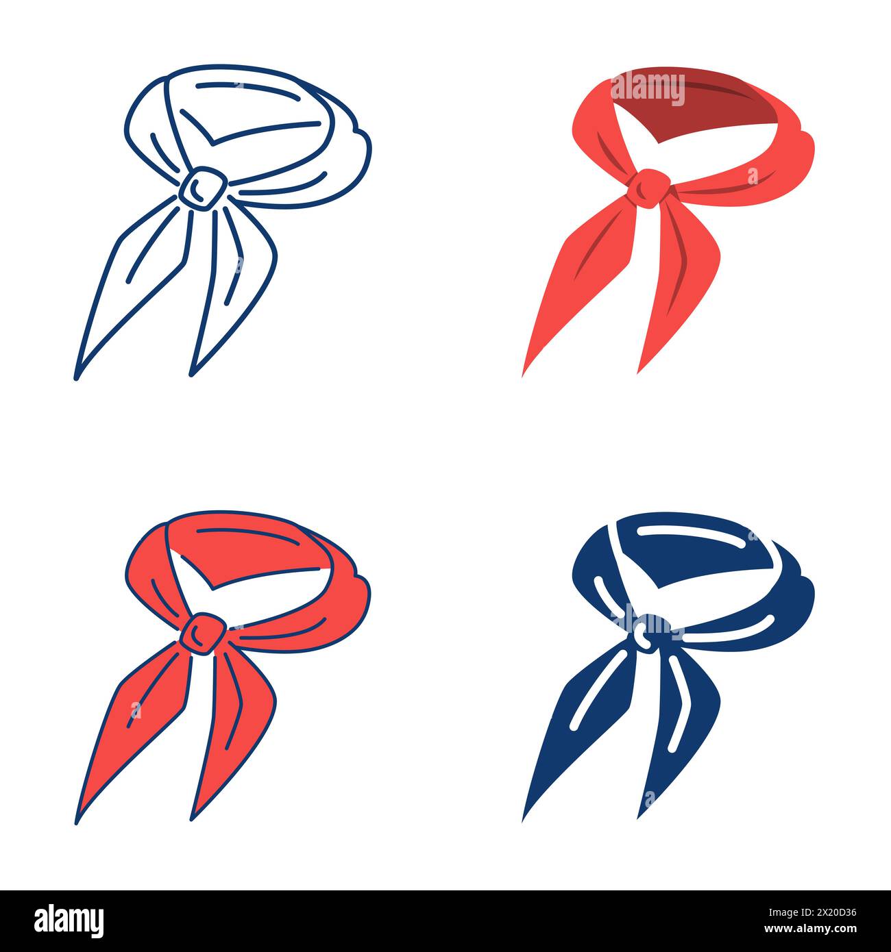 Pioneer red necktie icon set. Soviet youth organization symbol, red ...
