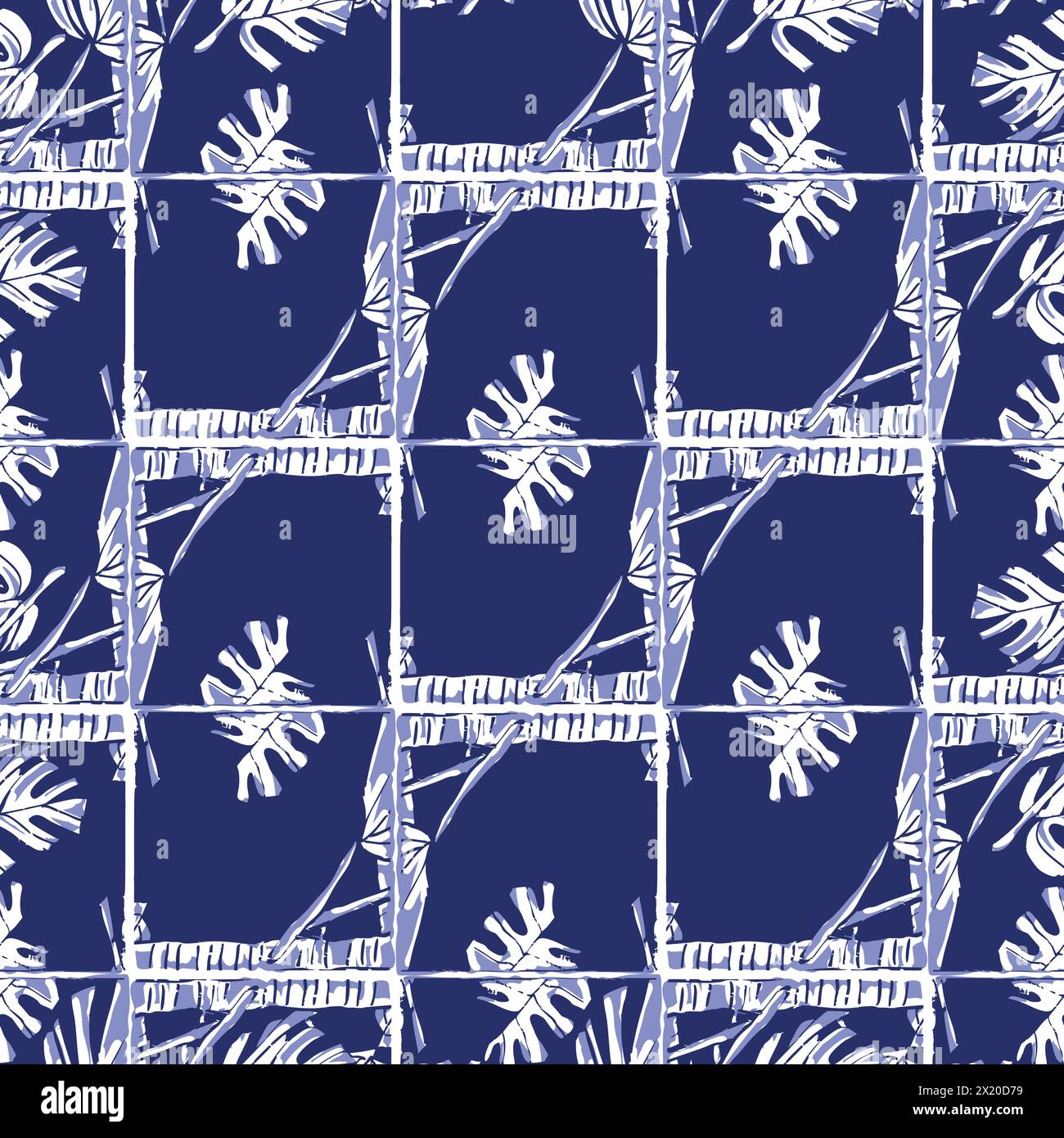 Indigo blue Japanese block print effect pattern. Seamless hand made ...