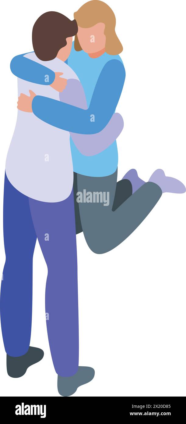 Happy people embrace icon isometric vector. Girl jump hug. Couple meet ...
