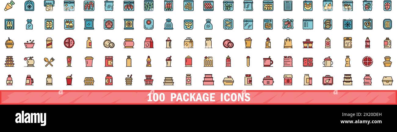 100 package icons set. Color line set of package vector icons thin line ...