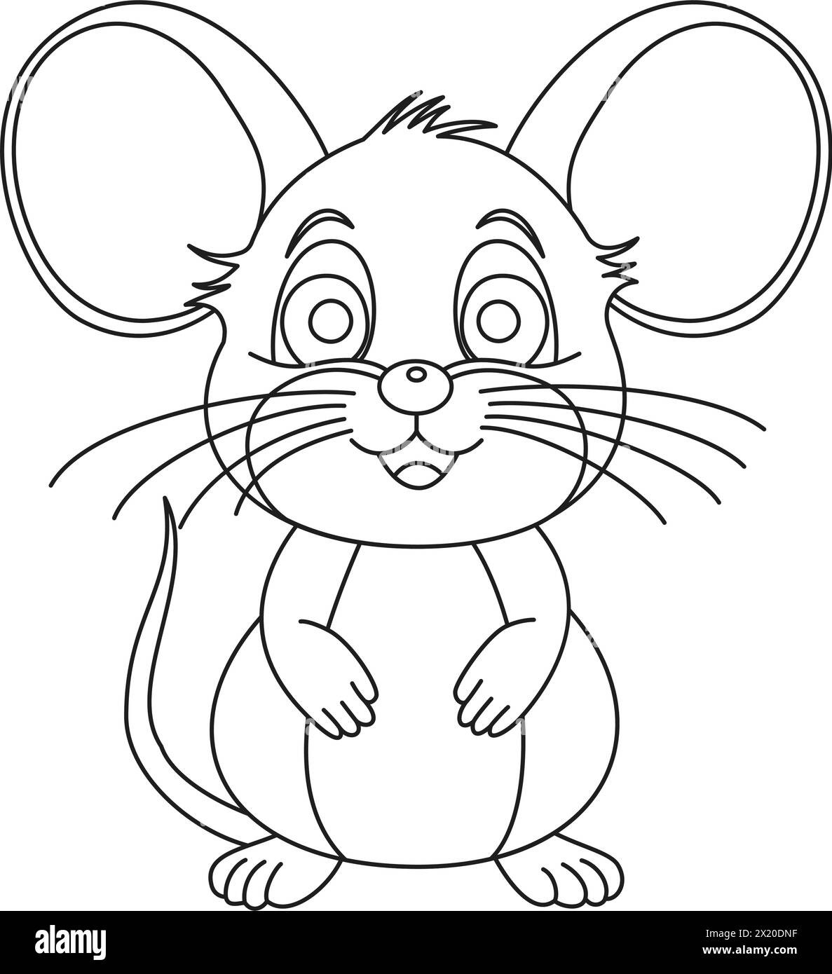 Vector isolated cute mouse. Colorless black and white contour coloring ...