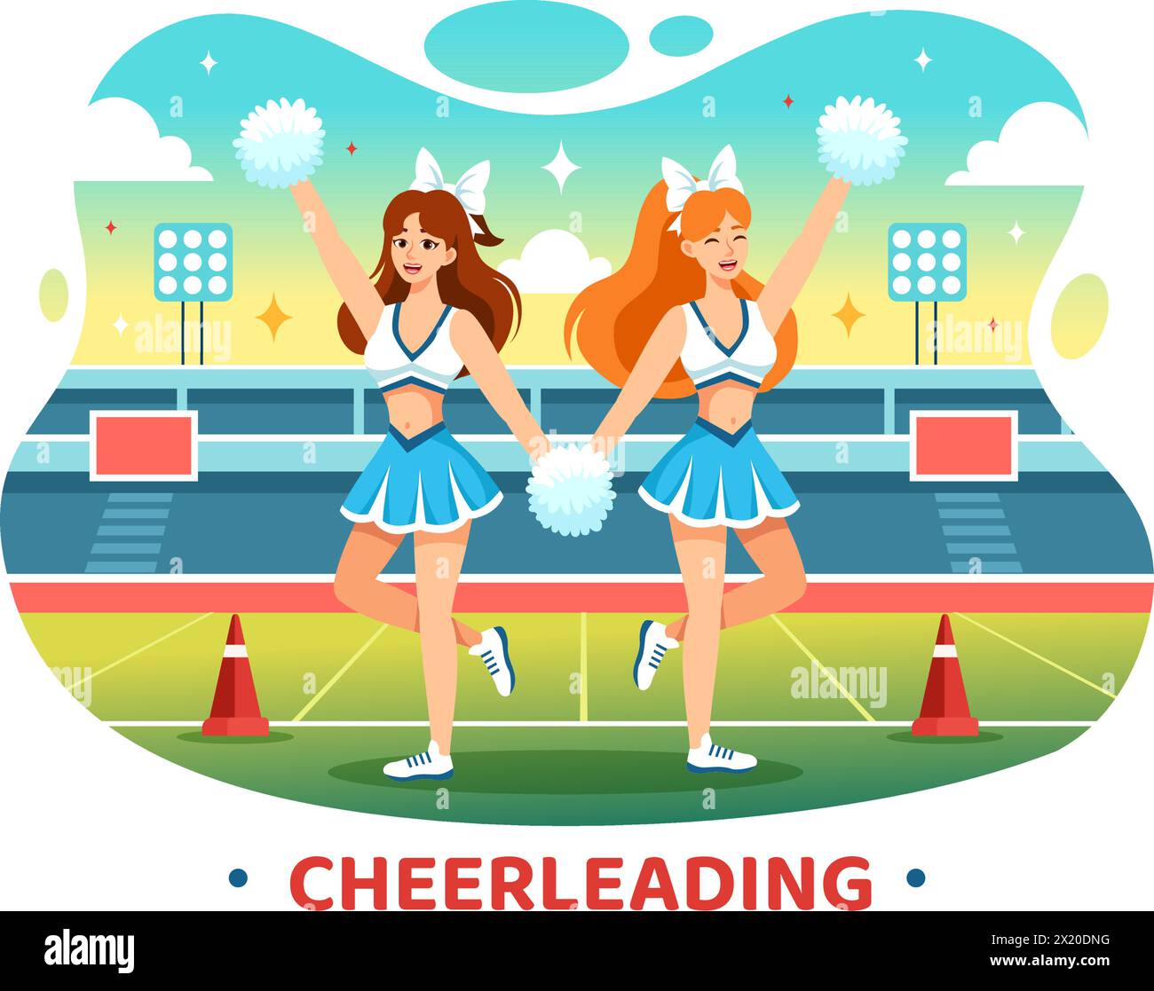 Cheerleader Girl Vector Illustration With Cheerleading Pom Poms Of
