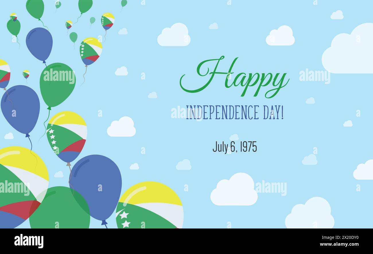 Comoros Independence Day Sparkling Patriotic Poster. Row of Balloons in ...