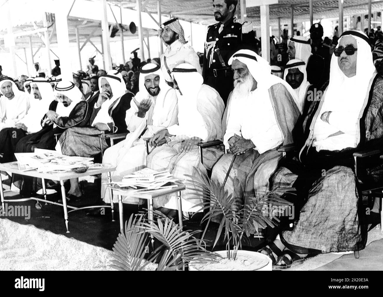 The first seven UAE rulers with Sheikh Zayed centre smiling, 1974 Stock ...