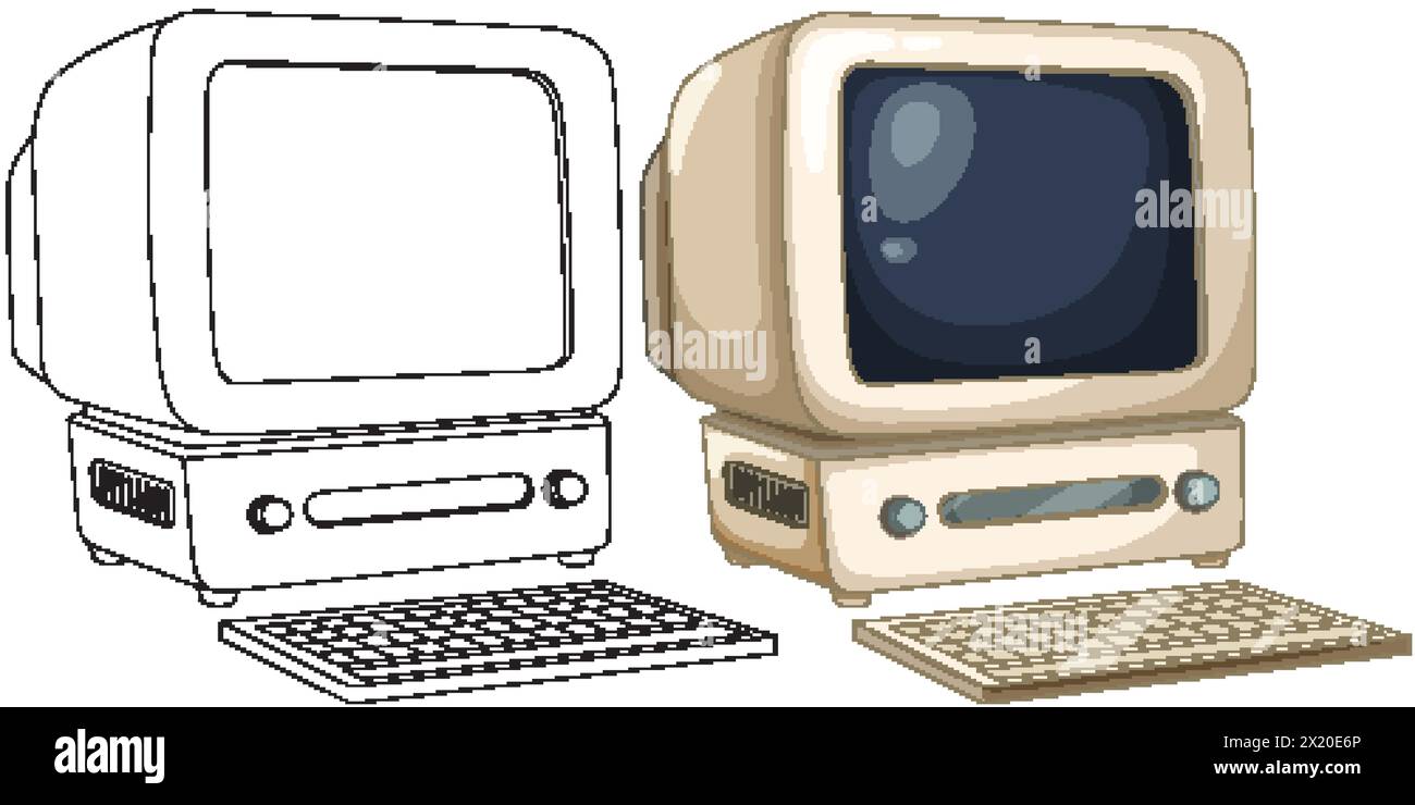 Retro computer and monitor with keyboard vector Stock Vector Image ...