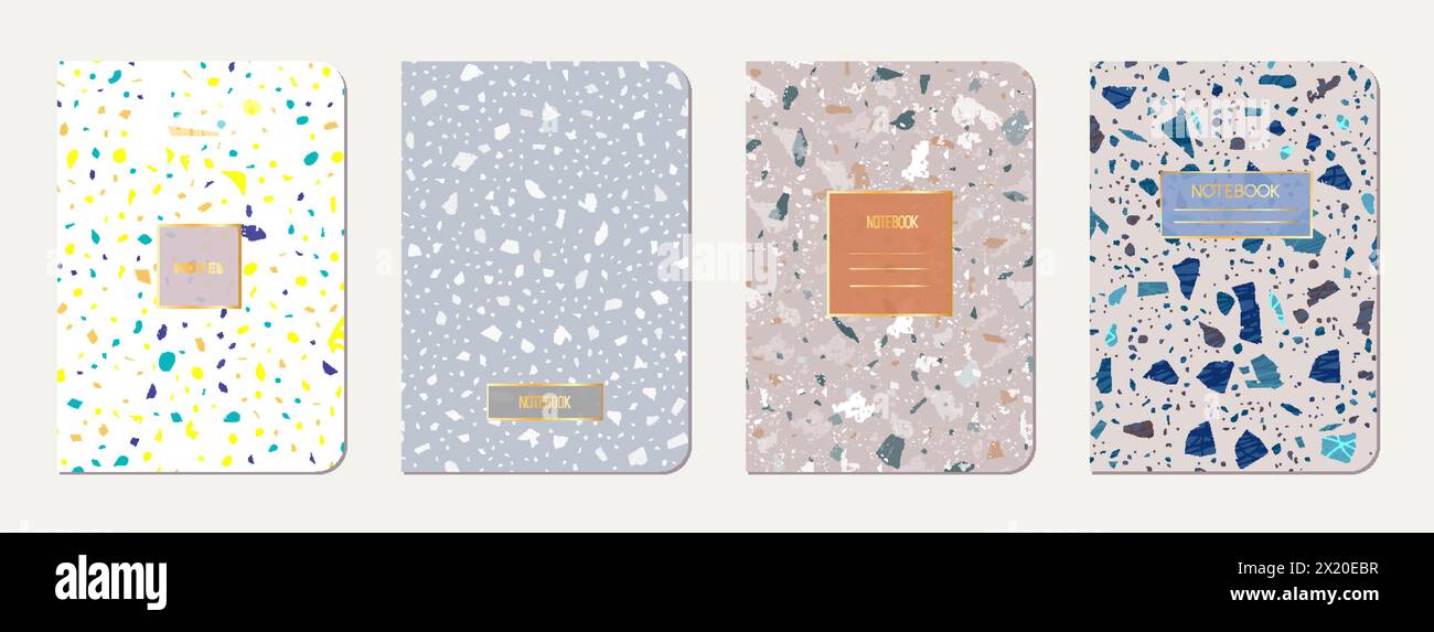 Note book cover design. Terrazzo abstract background made of natural ...