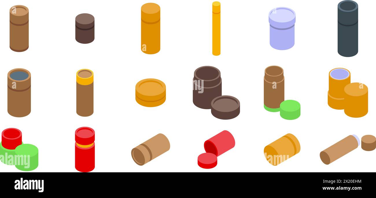 Craft tube box icons set isometric vector. Kraft package. Circular ...
