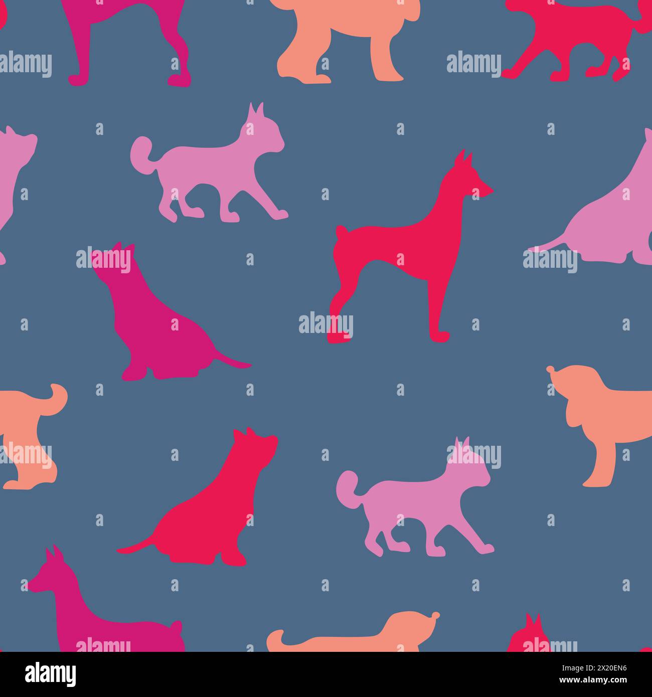 Vector seamless repeating childish pattern with cute dogs, cats in ...