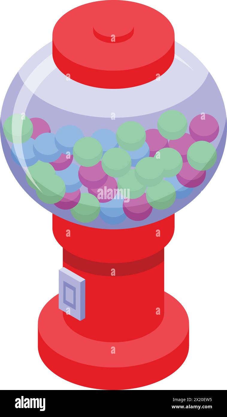 Red bubblegum machine icon isometric vector. Retro element. Round sugar ...
