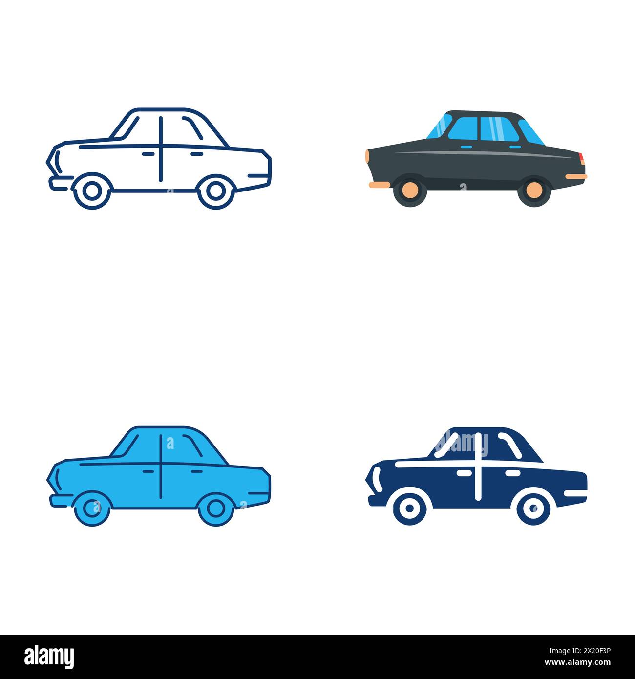 Retro Soviet car icon set. Russian old style car Volga. Vector ...