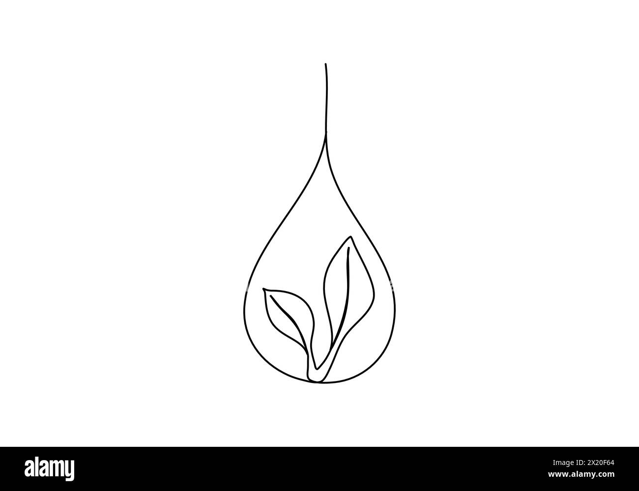 Drop of water with a sprout inside it. One line drawing, vector ...