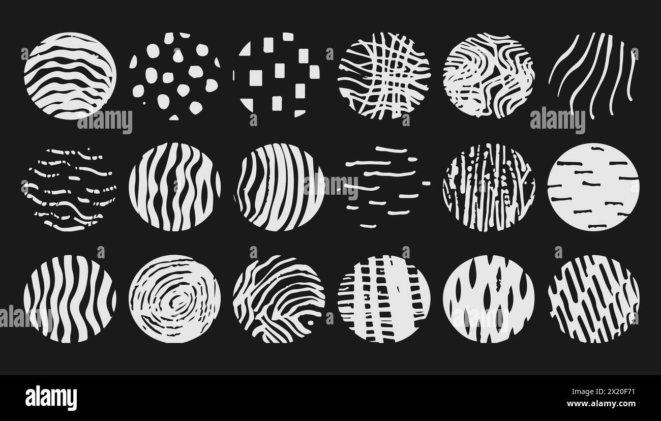 Hand drawn doodle texture set, curvy line ink pen, circle pattern ...