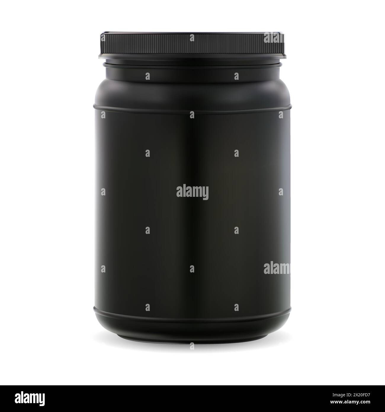 Protein powder jar. Sport supplement bottle, vector template. Black ...