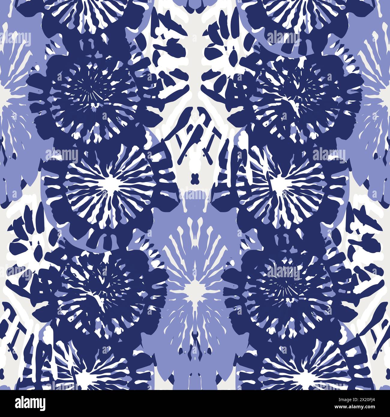 Indigo blue Japanese block print effect pattern. Seamless hand made ...