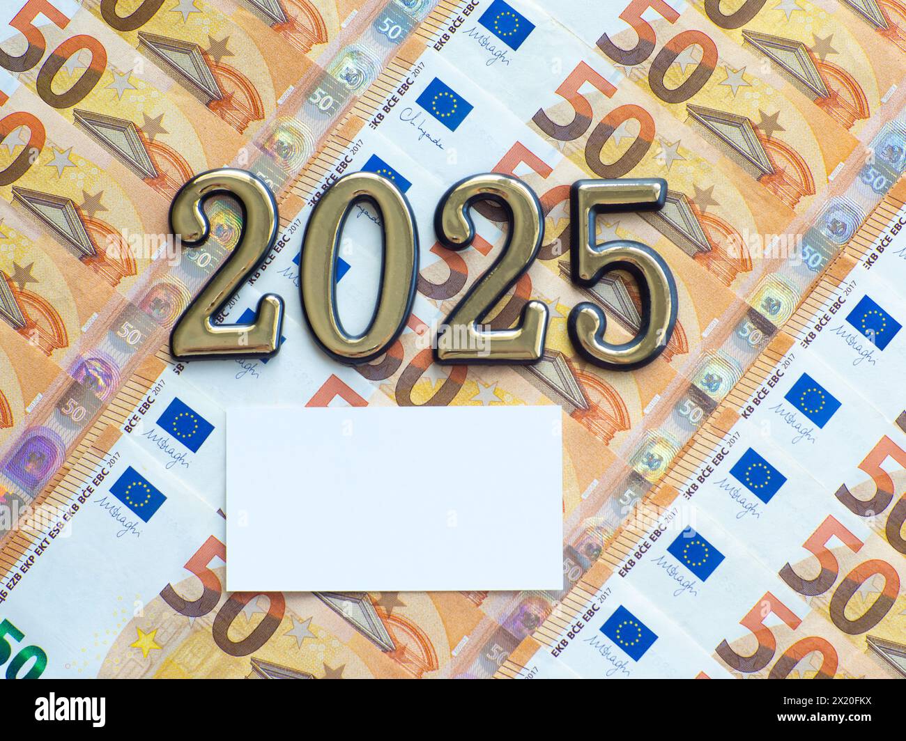 Background of the fifty euros banknotes and 2025 with copy space Stock ...