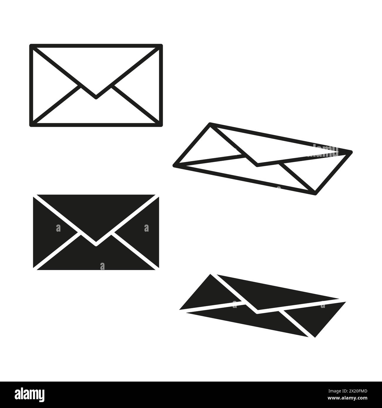 Set of envelope icons. Email and postal symbols. Open and closed flaps ...