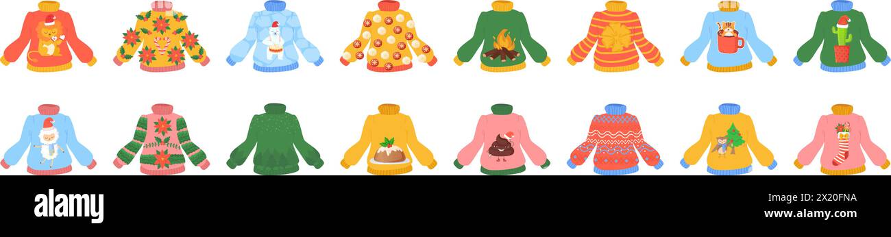 Christmas ugly sweater set with ridiculous design, DIY vibe. Stock ...