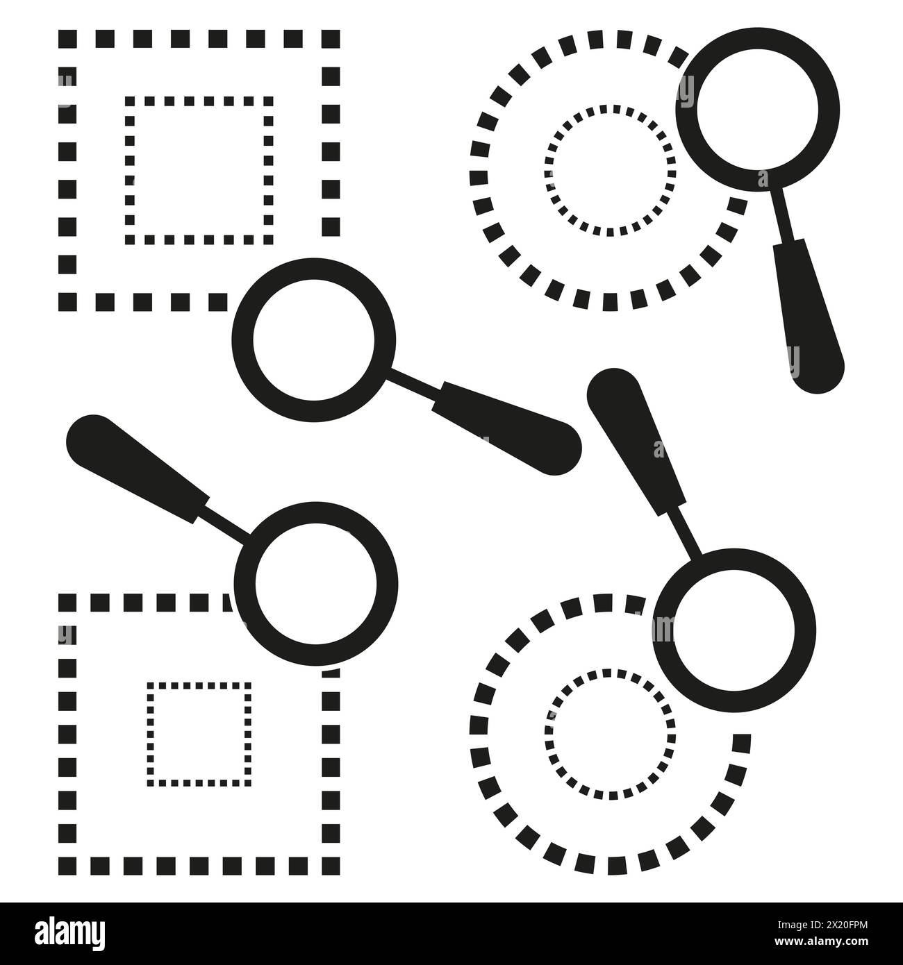 Search magnifying glass icons. Focused and unfocused areas. Magnification concept. Vector ...